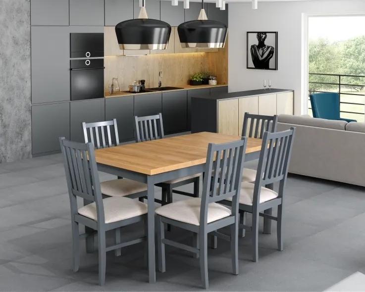 Drewmix jídelní sestava DX 5 odstín lamina (deska stolu) grandson, odstín dřeva (židle + nohy stolu) bílá, potahový materiál látka s doplatkem