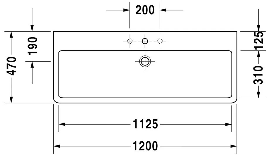 Duravit Vero - Umyvadlo, 1 otvor pro armaturu propíchnutý, 120 x 47 cm, bílé 0454120000