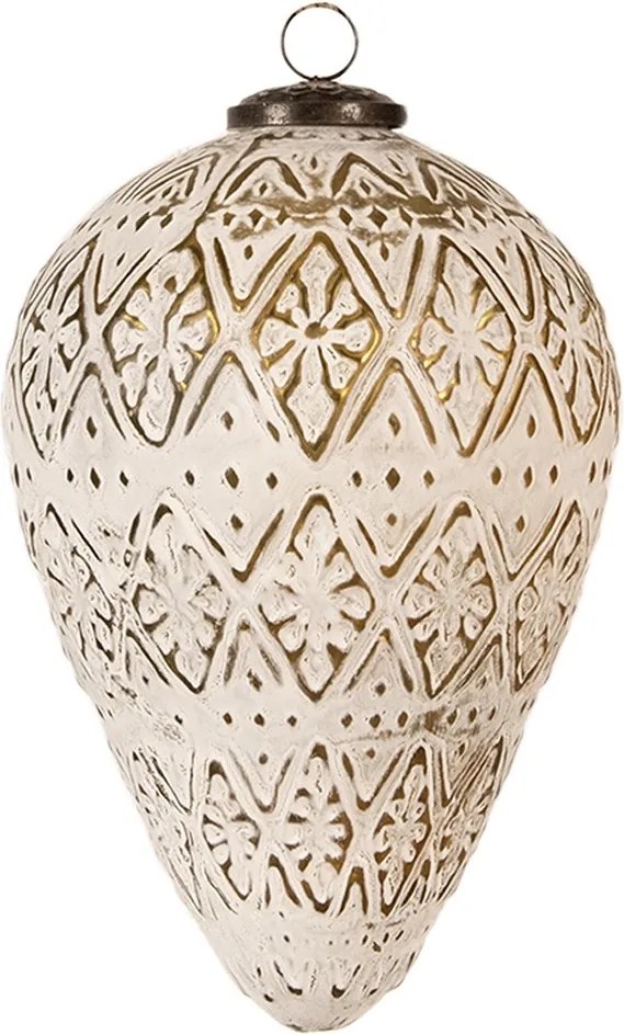 Bílo-zlatá antik vánoční ozdoba baňka M - Ø 13*21 cm