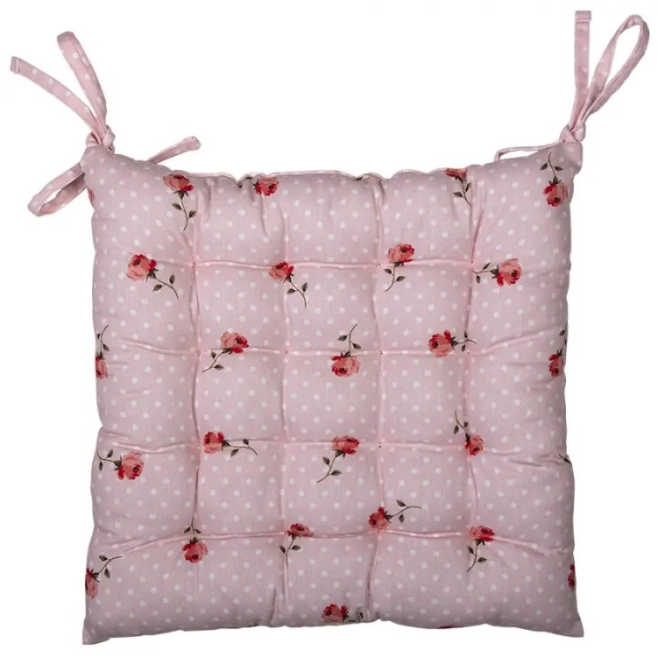 Růžový bavlněný podsedák s výplní s růžemi Dotty Rose – 40x40x4 cm