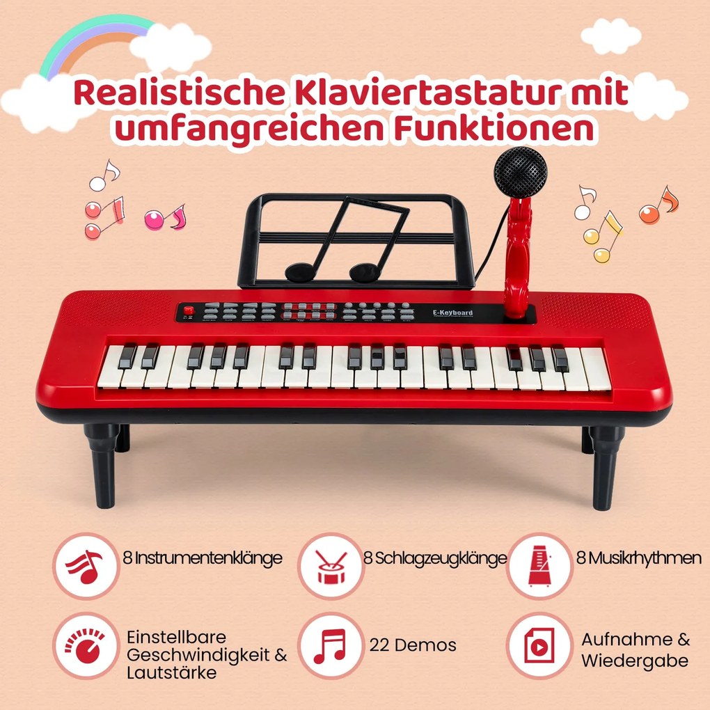 Costway 37 Klávesy Elektronické piano s mikrofonem a hudebním stojanem