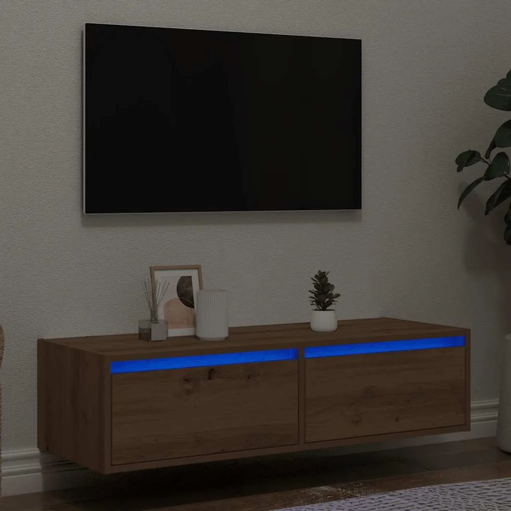 TV skříňka s LED osvětlením dub artisan 100X35,5x25 cm