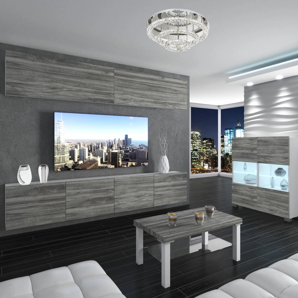 Obývací stěna Belini Premium Full Version  šedý antracit Glamour Wood + LED osvětlení Nexum 96  NEX 6/0/W/GW1/0/0/PP