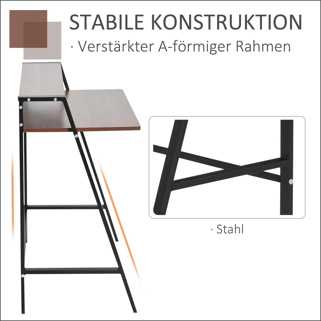Stůl HOMCOM Počítačový stůl s úložným prostorem a otvorem na kabely, kovový ořech, 84x45x85cm, ideální pro domácí kancelář a pracovnu | Aosom.de