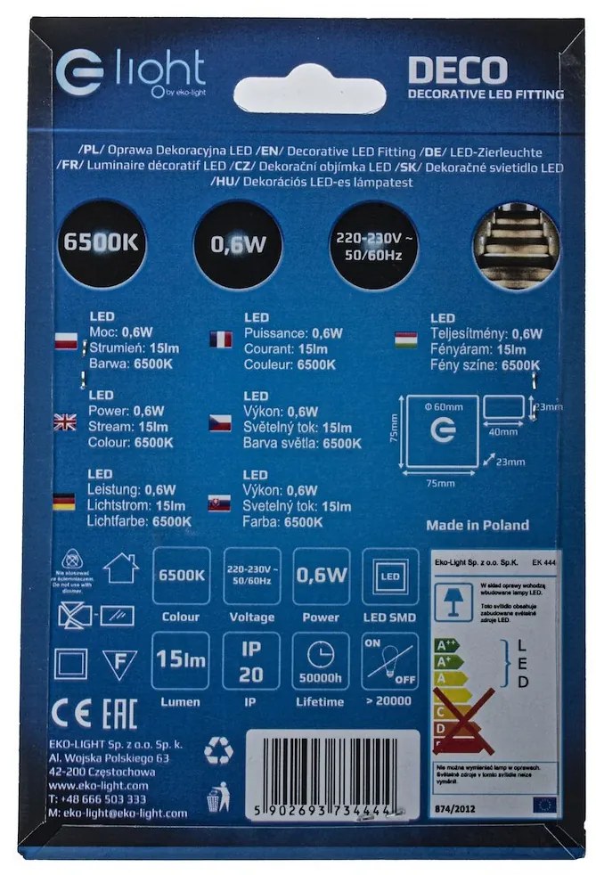 Schodišťové LED svítidlo Deco, 1x LED 0,6w, 6500k, s