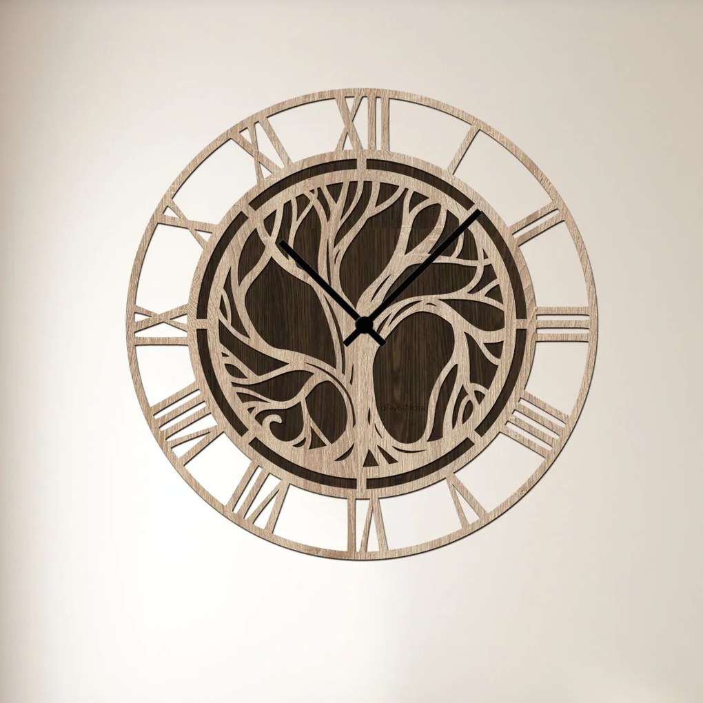 dřevo života Nástěnné hodiny STROM ČASU Zvolte barvu dekoru: Dub Sonoma-Wenge, Velikost hodin: 40x40, Barva ručiček: Černé