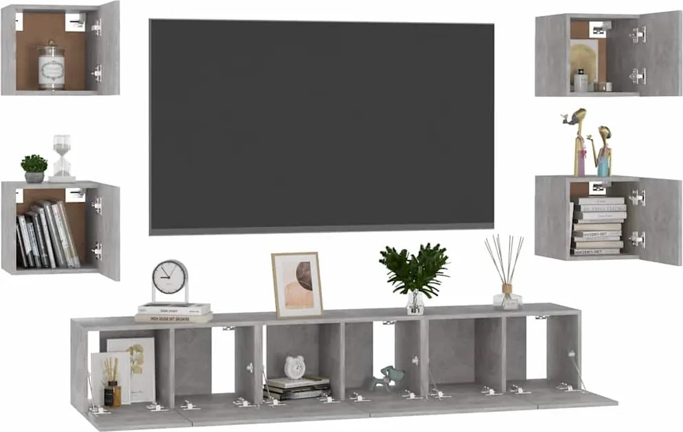 7dílný set TV skříněk betonově šedý kompozitní dřevo 3079081