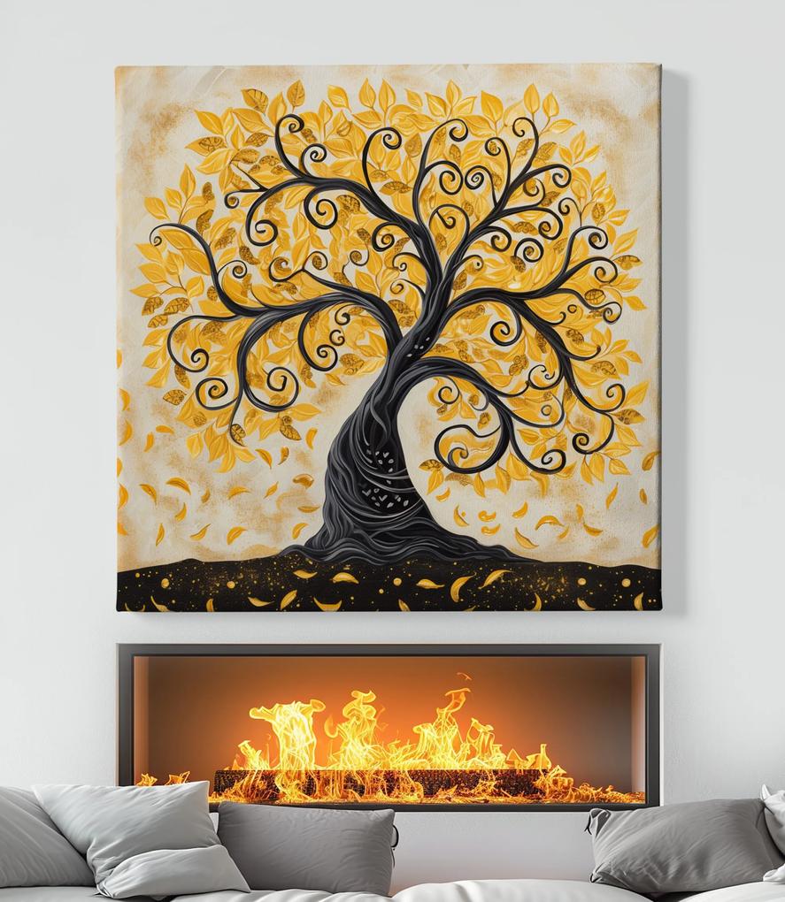 Obraz na plátně - Strom života Zlatavé lístky FeelHappy.cz Velikost obrazu: 100 x 100 cm