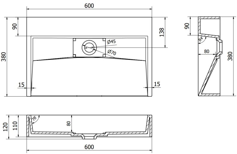 Mexen Ava, umyvadlo na desku z konglomerátu 60 x 38 cm, bílá, 23016000