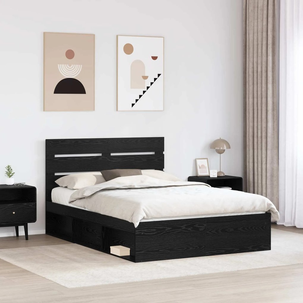 Rám postele s čelo Černá 140 x 190 cm Masivní borové dřevo 3411745