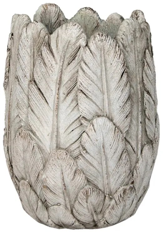 Cementový obal na květináč/ váza s peříčky Oriane – 15x21 cm