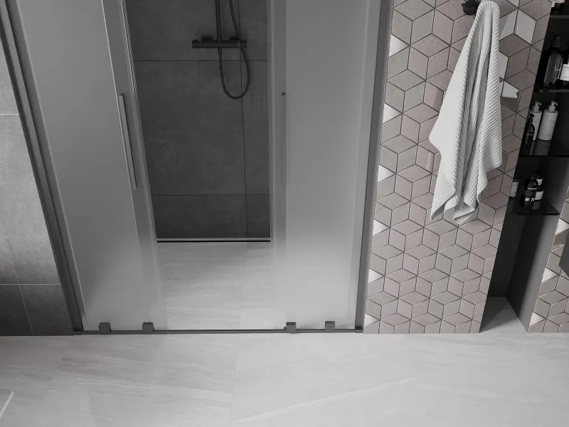 Mexen Velar L Duo, posuvné sprchové dveře do otvoru 160 cm, 8mm sklo námraza, grafit broušený, 871-160-003-32-66