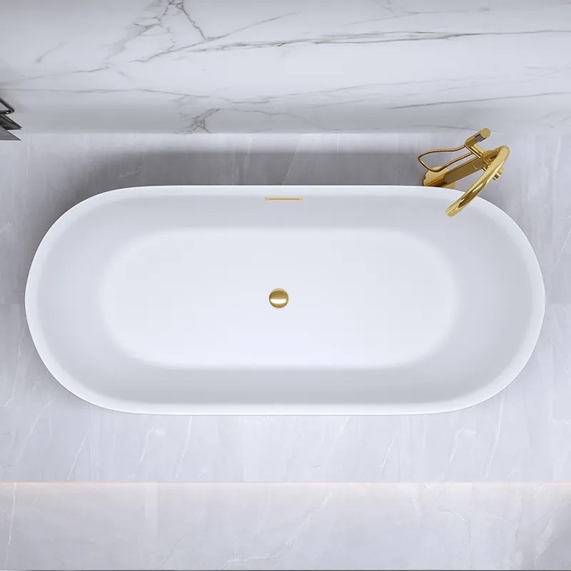 BPS-koupelny Volně stojící akrylátová vana HYD-CES518C 170x75 bílá/černá, odtokový komplet zlatý
