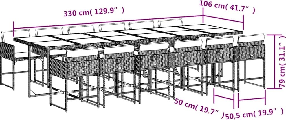 13dílný zahradní jídelní set s poduškami béžový polyratan 3211306