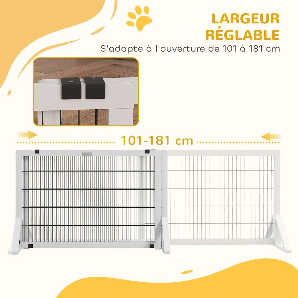 PawHut Bezpečnostní Bariera pro Psy, 2-panelová nastavitelná šířka ochranná bariéra 101-181D x 44Š x 67V cm, pro schody, dveře, chodby, z borovicovéh…