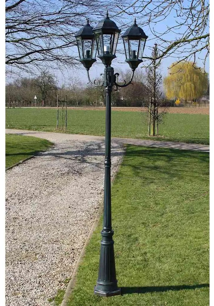 Zahradní lampa Brighton se 3 rameny, 230 cm, tmavě zelená / černá