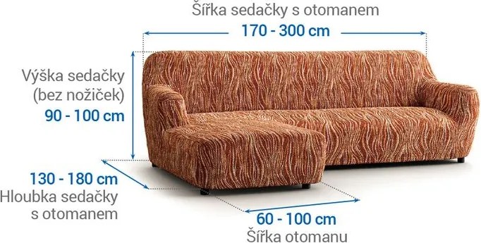 Bielastické potahy UNIVERSO NOVÉ žíhané cihlové sedačka s otomanem vlevo (š. 170 - 300 cm)