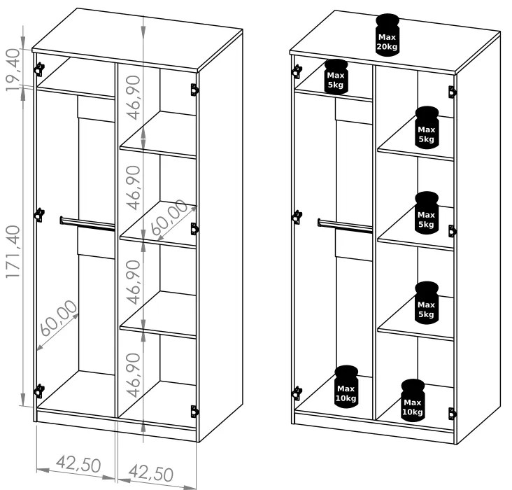 GiB Meble Šatní skříň Bono SZ2D Barva: Dub Monaster