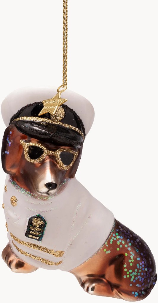 Ručně foukaná vánoční ozdoba Captain Dog