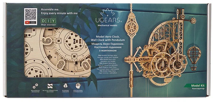 Ugears 3D dřevěné mechanické puzzle Nástěnné hodiny Aero