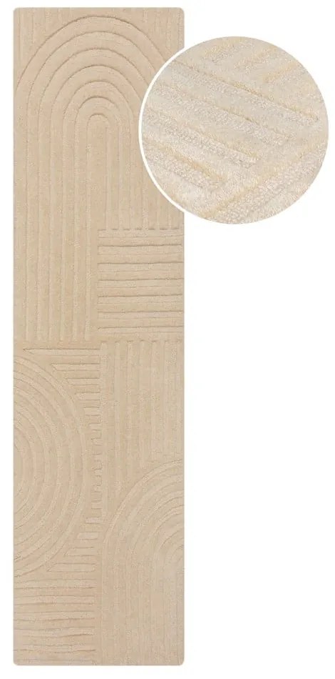 Béžový vlněný koberec běhoun 60x230 cm Zen Garden – Flair Rugs