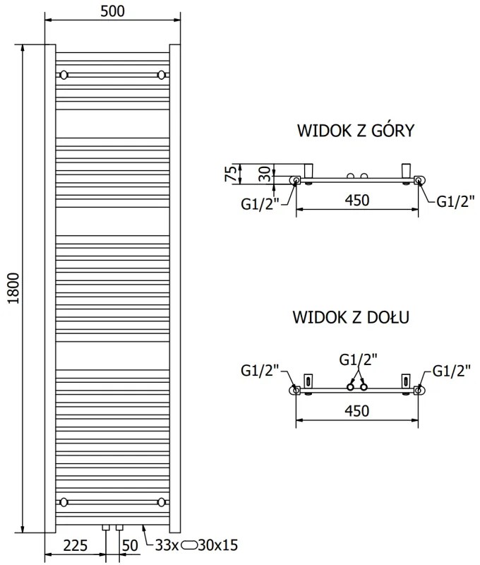 Mexen Hades koupelnový radiátor 1800 x 500 mm, 843 W, Černá - W104-1800-500-00-70