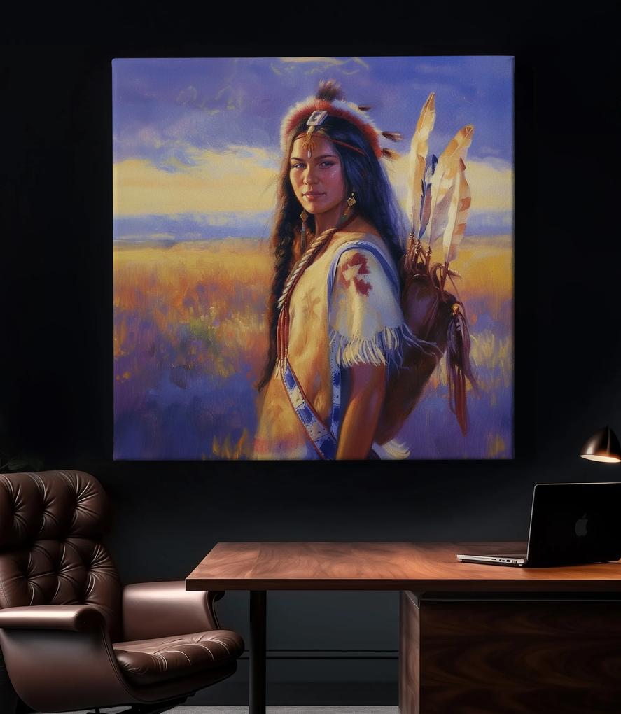 Obraz na plátně - Indiánská žena Plamenná duše FeelHappy.cz Velikost obrazu: 100 x 100 cm