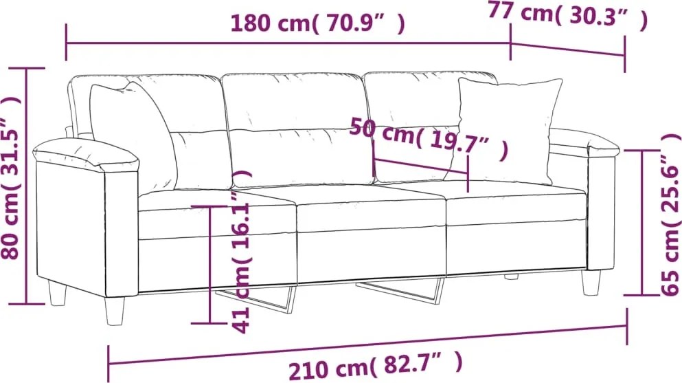 vidaXL 3místná pohovka s polštáři 180 cm mikrovlákno [3200979] Barva: světle šedá