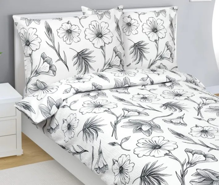 Bellatex Povlečení krepové Ibišek Bílá,Šedá rozměr 140x220, 70x90 cm
