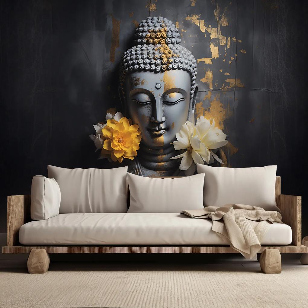 Gario Fototapeta Šedý Budha a květiny Materiál: Vliesová, Rozměry: 200 x 140 cm