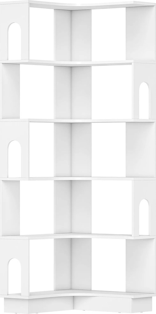 HOMCOM Rohový regál, 6úrovňový úložný regál s zakřivenými bočními díly, 60 x 165,5 cm, bílá