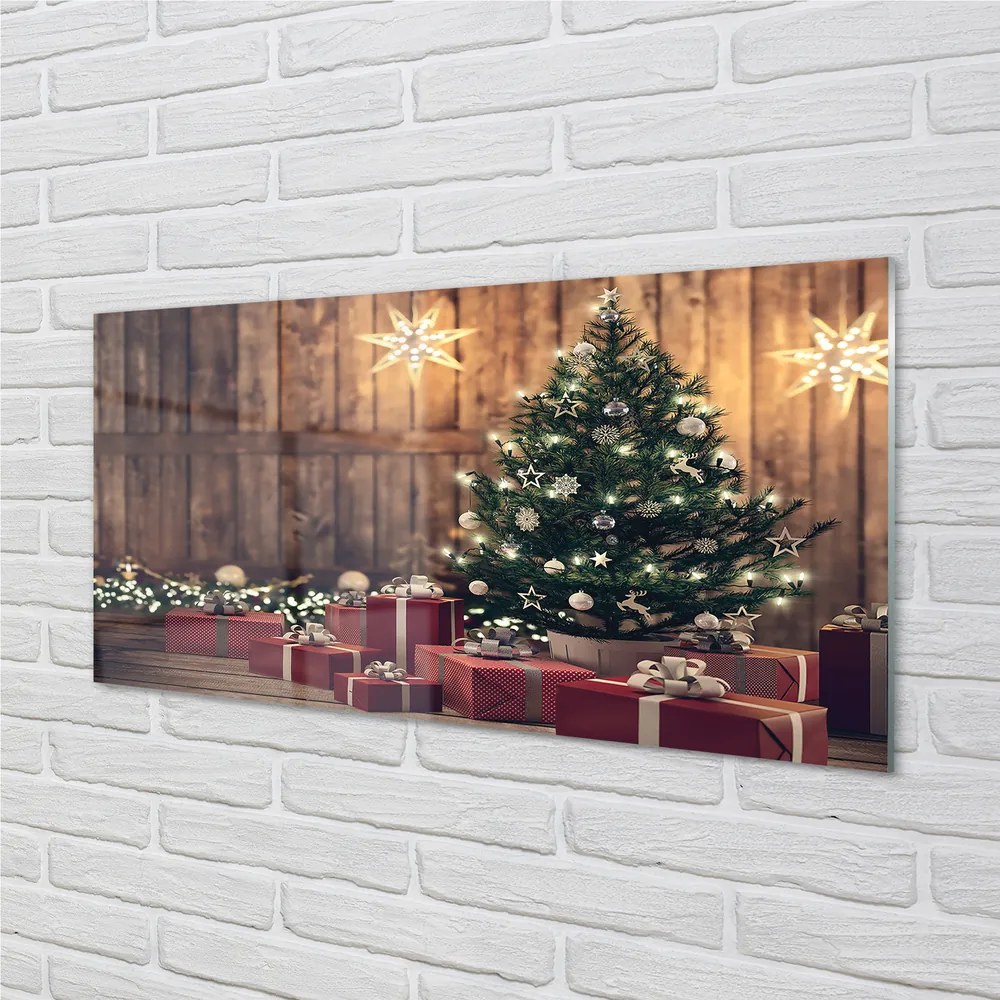 akrylový obraz Dárky Vánoční strom dekorace desky 125x50 cm