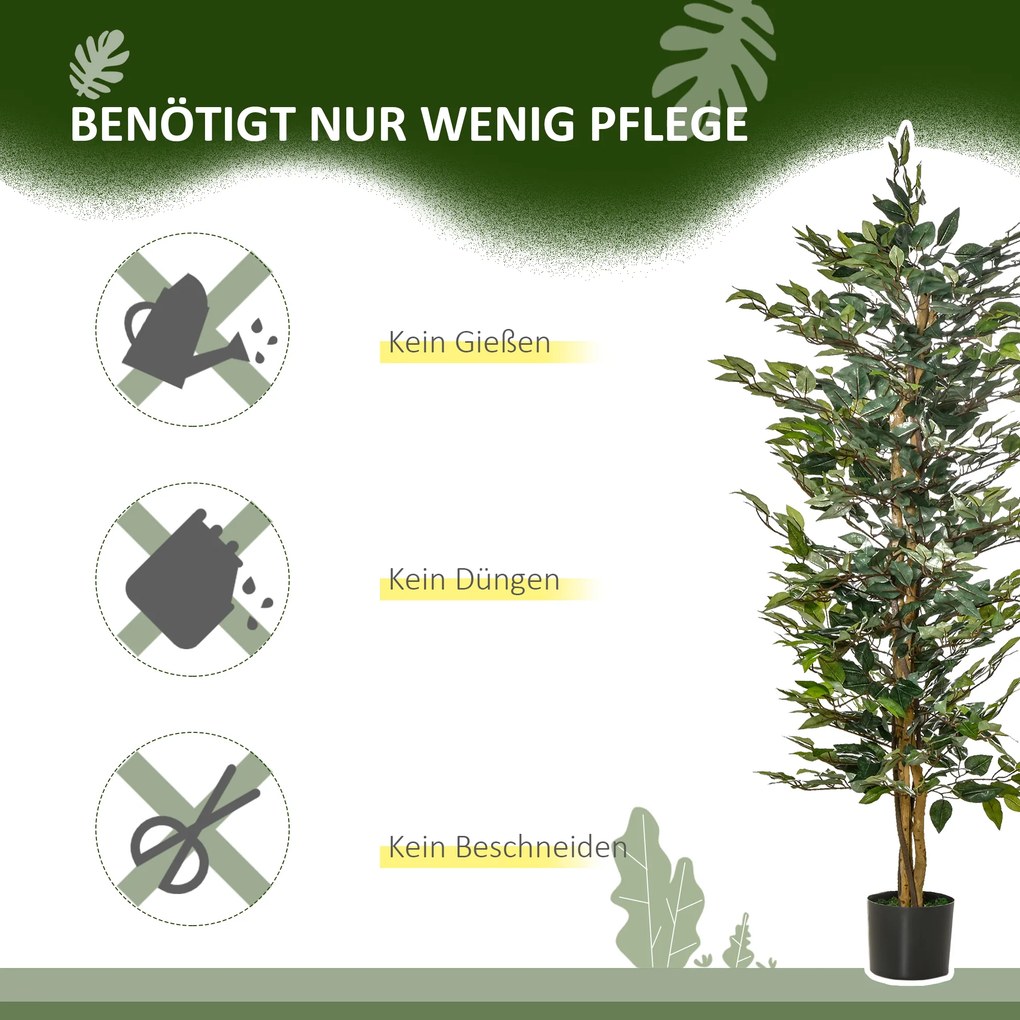 HOMCOM umělý fíkus Dekorativní umělá rostlina 150 cm pro interiér i exteriér v plastovém květináči snadná péče
