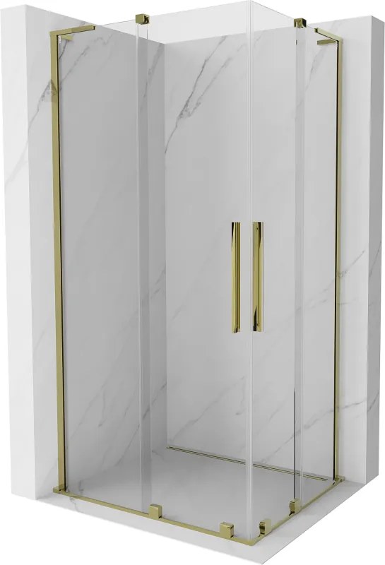 Mexen Velar L Duo, sprchový kout s posuvnými dveřmi 90 x 80 cm, 8mm čiré sklo, zlatá lesklá, 871-090-080-02-03-50