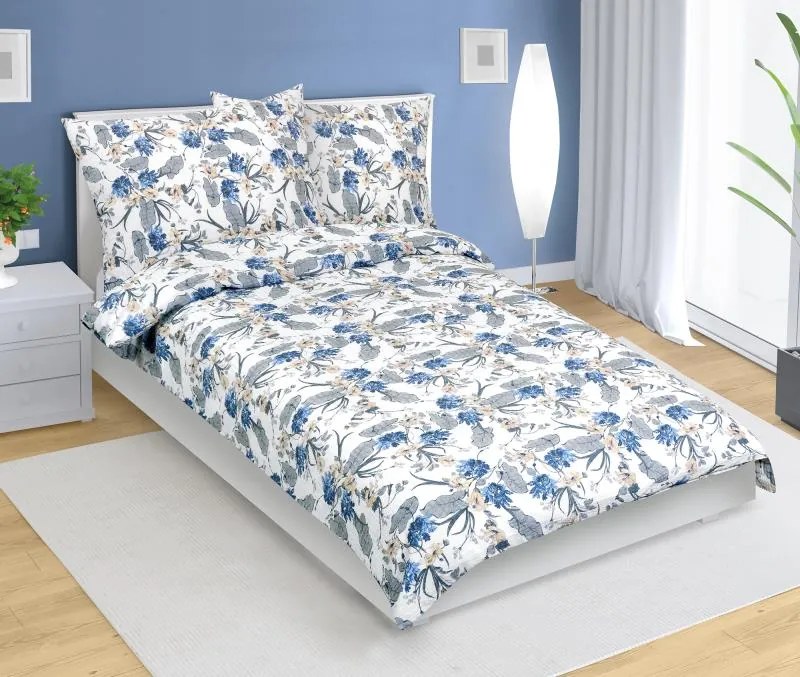 veratex Povlečení krepové modrý květ 140x200, 70x90 cm