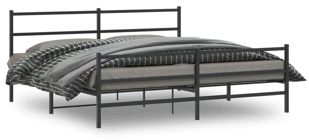 Kovový rám postele s hlavovým a nožním čelem černý 200 x 200 cm,  355390