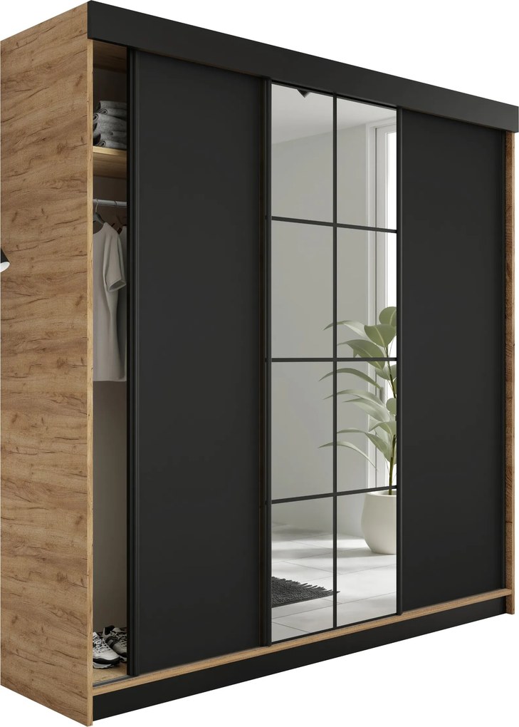 Posuvná skříň LAMARO dub Craft zlatý a černý - 200x205x59cm