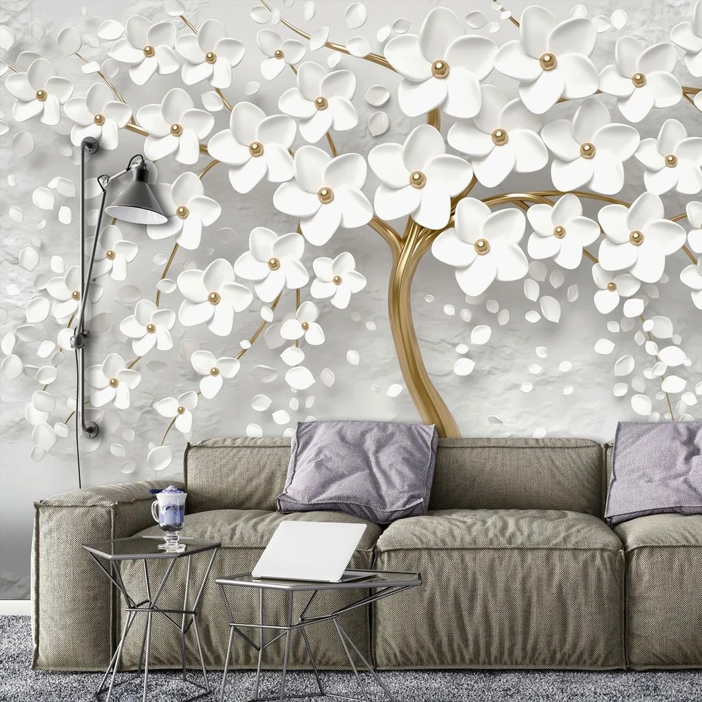 Fototapeta - Strom a bílé květy (254x184 cm)