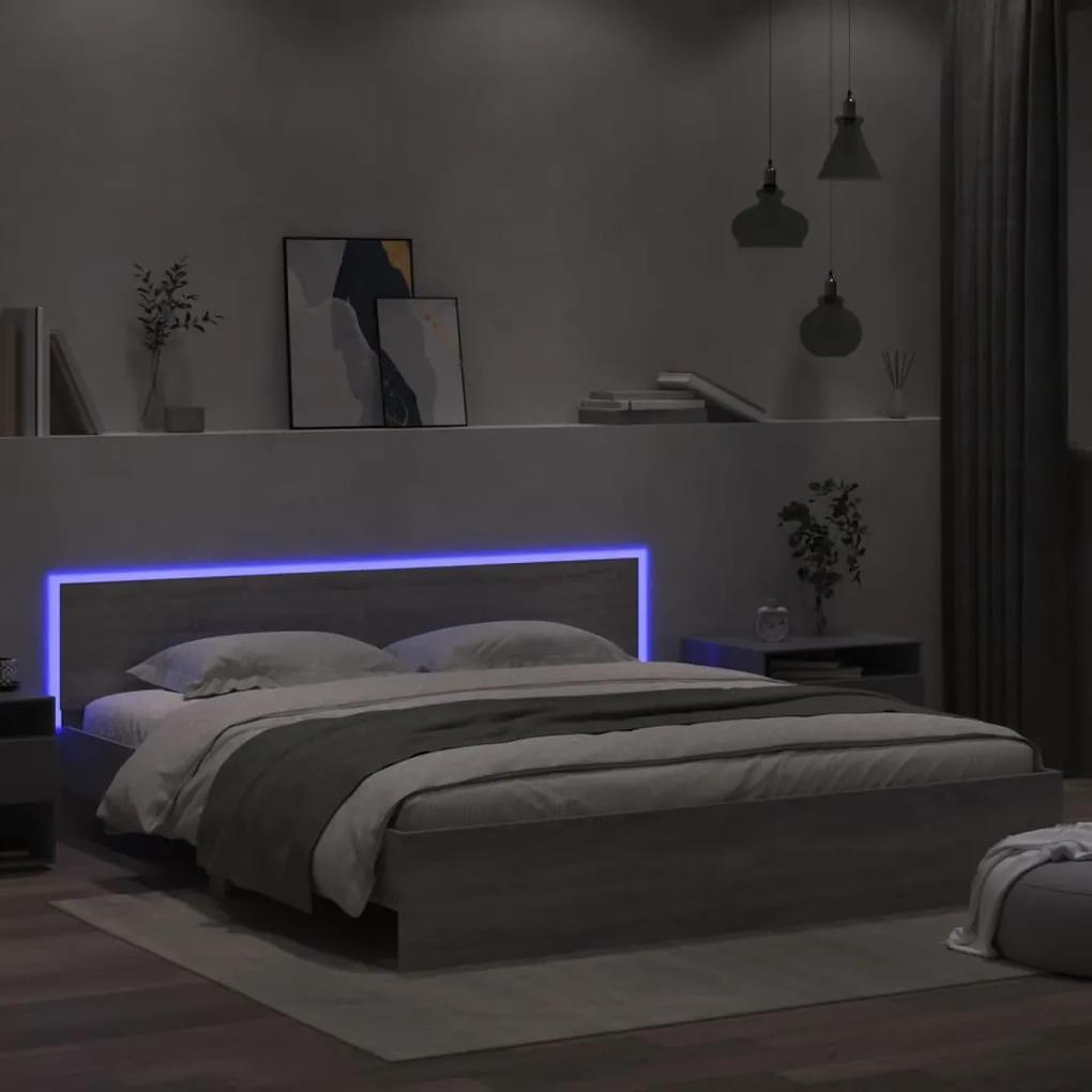 vidaXL Rám postele s čelem a LED osvětlením šedý sonoma 180 x 200 cm
