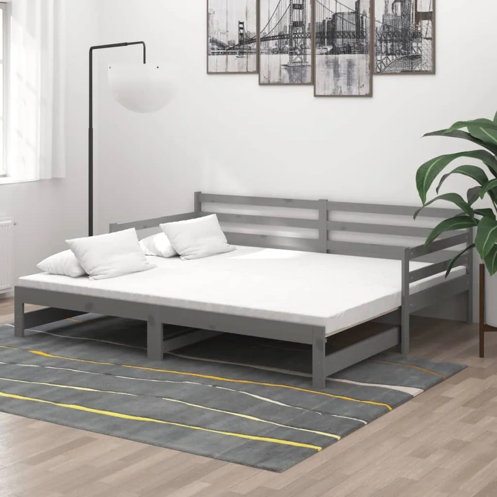 vidaXL Marketos Výsuvná denní postel 2 × (90x200 cm) šedá masivní borové dřevo