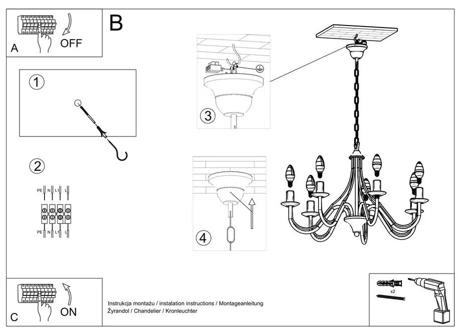 Černé závěsné svítidlo Sollux Fiorano 5