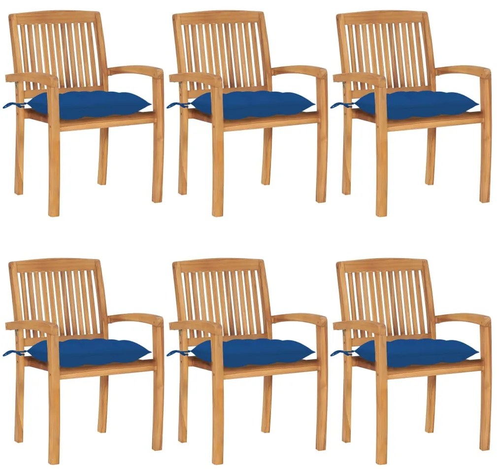 Stohovatelné zahradní židle s poduškami 6 ks masivní teak 3073277