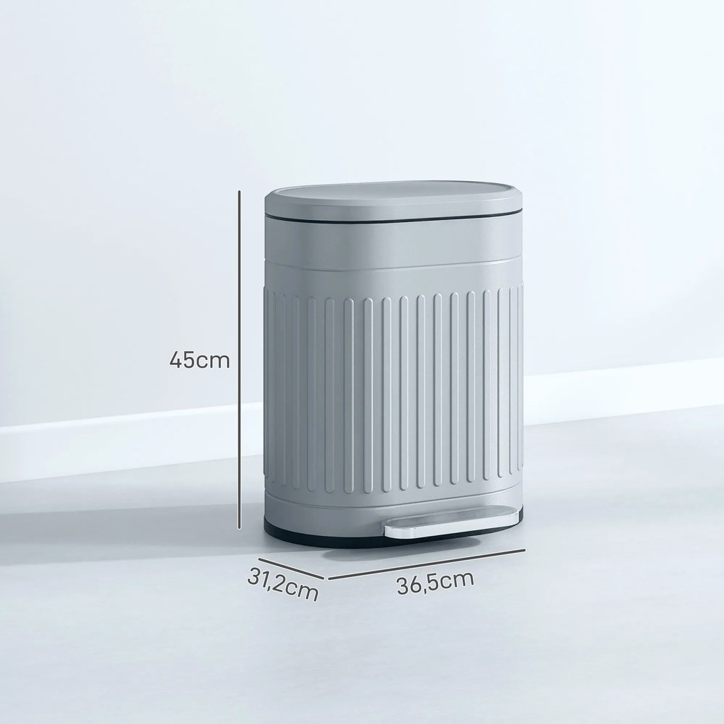 HOMCOM Odpadkový koš 20 l, pedálový s víkem, vyjímatelný vnitřní koš, funkce Soft-Close, 36,5 x 31,2 x 45 cm, šedá