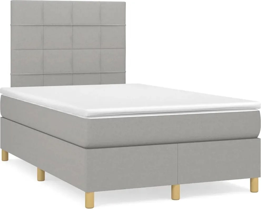 Box Spring Postel S Matrací Textil Světle Šedá Blok se čtverci 120 x 190