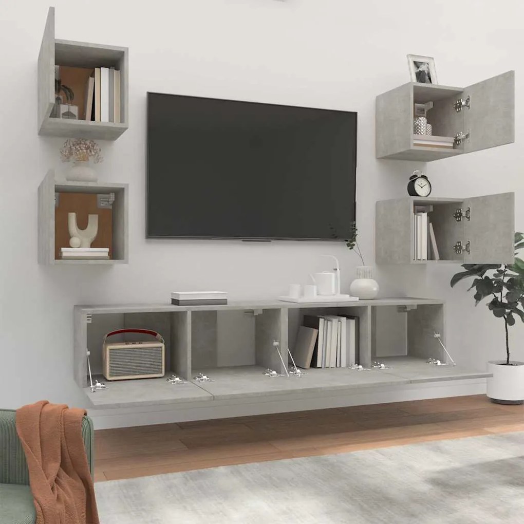 6dílný set TV skříněk betonově šedý kompozitní dřevo 3114257