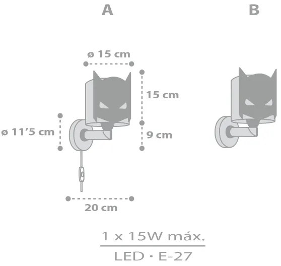 Dalber 61809 - Dětské nástěnné svítidlo DARK HERO 1xE27/15W/230V