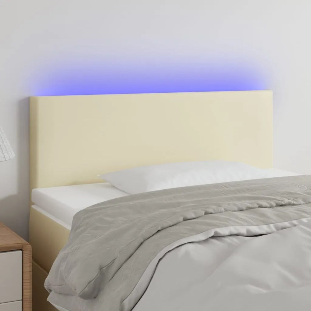 Čelo postele s LED krémové 100x5x78/88 cm umělá kůže