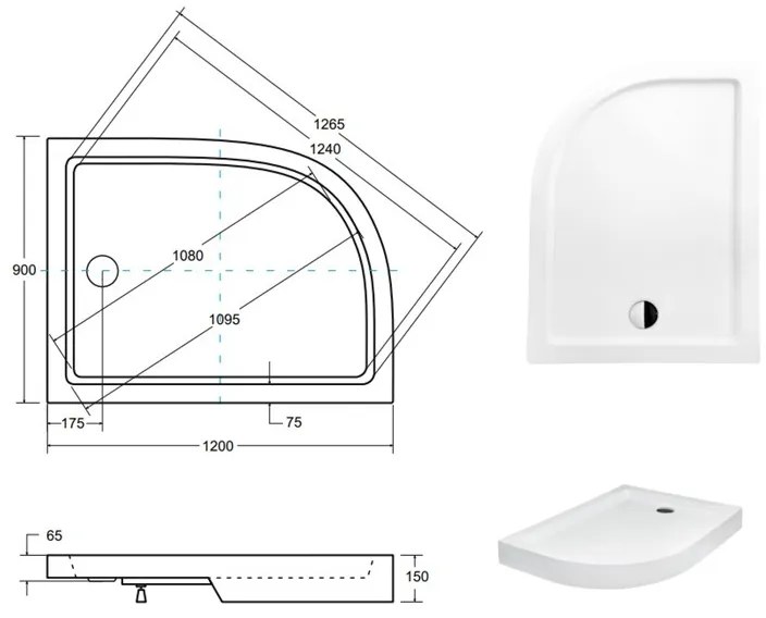 BESCO SATURN, asymetrická sprchová vanička akrylátová Rozměr A - 120 cm, Rozměr B - 90 cm, Rozměr C - 15 cm, Způsob provedení - Pravé OLBVANACSAT120P