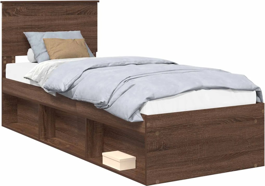 Rám postele s čelo Hnědý dub 75 x 190 cm Masivní borové dřevo 3410669