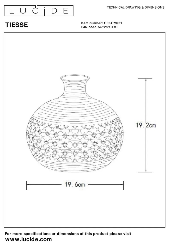 Lucide 13534/19/31 stolní lampa Tiesse, bílá, E14, 19,2cm